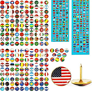 200 Pcs National Flag Thumb Tacks Country Flag Push Pins with National Flag Guide, Map Tacks Places I've Been Flag Map Push Pins for World Map Pins Flag Map Pins for Cork Board, Travel World Map