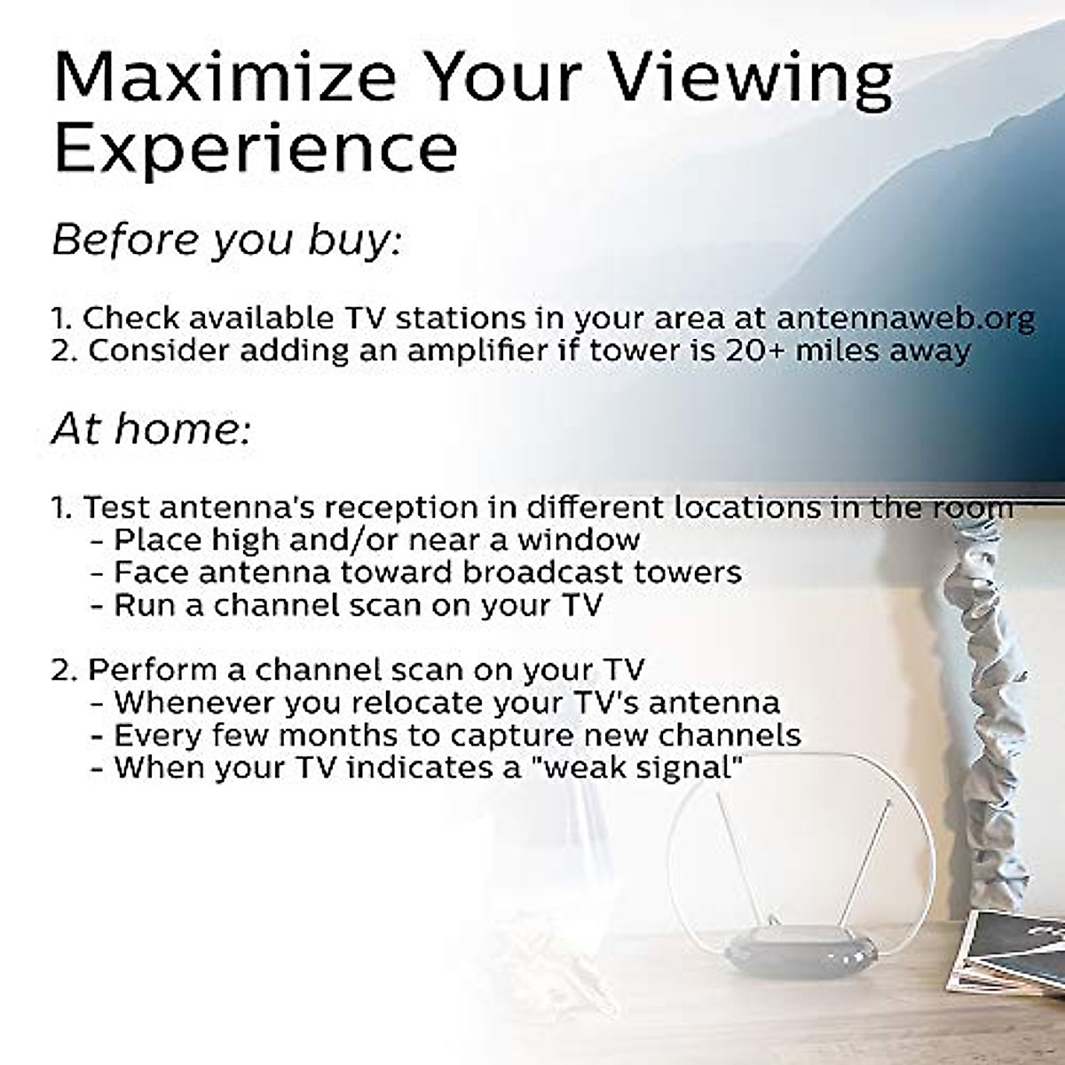 Philips Rabbit Ears Indoor TV Antenna, Dipoles and Circular Loop, Tabletop Antenna, Digital, Smart TV Compatible, HDTV Antenna, 4K 1080P VHF UHF, 5ft Coaxial Cable, Black, SDV8201B/27