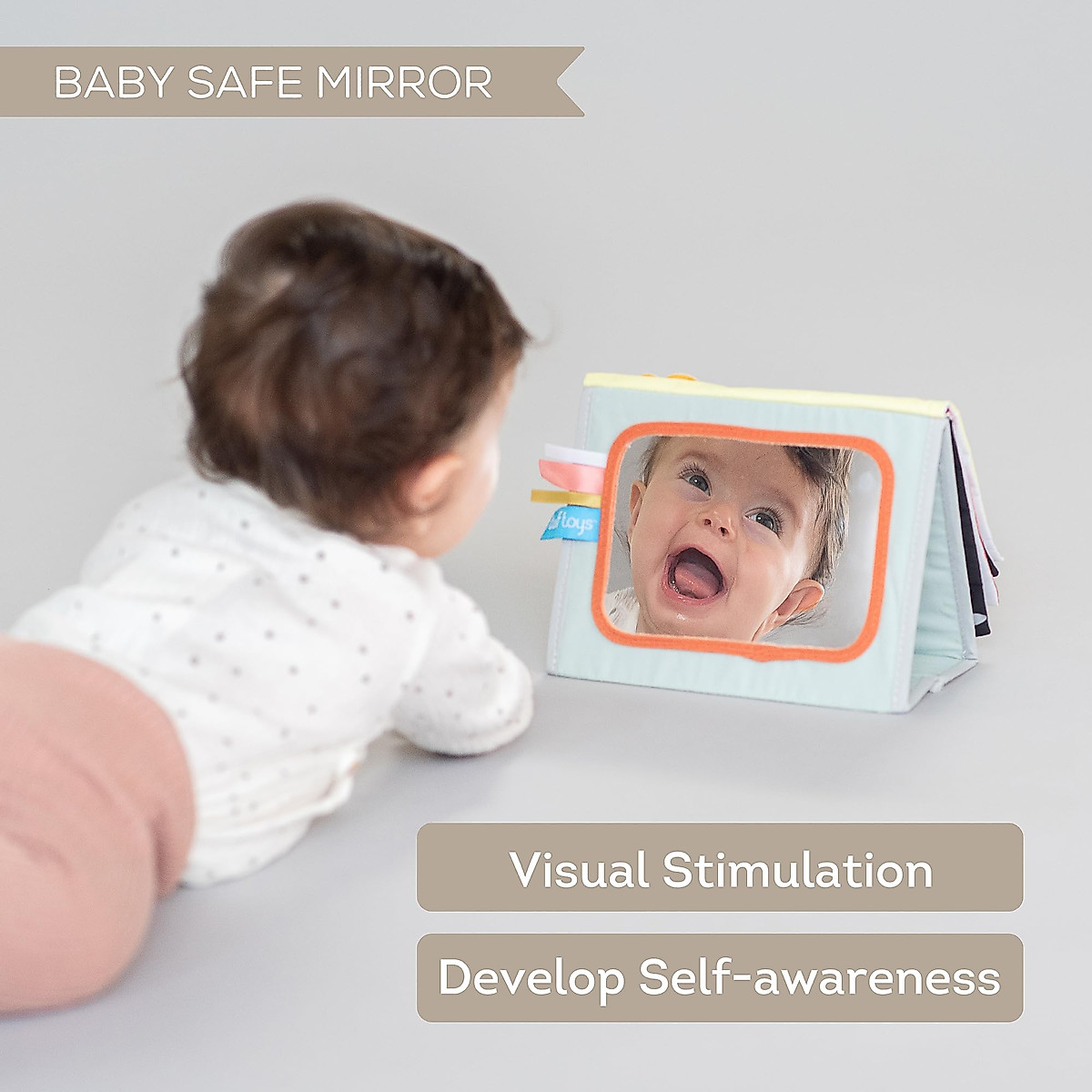 Taf Toys Savannah Infant Tummy-time Soft Crinkle Activity Book with Huge Baby Safe Mirror, 3D Activities, Textures and a Soft Baby Teether