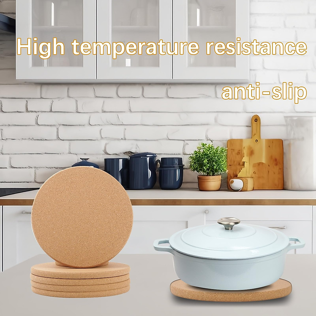 5 PCS High Density Thick Cork Trivet, Round 7.1inches Cork Plant Coasters for Kitchen Hot Dishes and Hot Pots,Resistant Hot Pads for Table Countertop