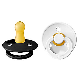 BIBS Pacifiers | Natural Rubber Baby Pacifier | Set of 2 BPA-Free Soothers | Made in Denmark | Black/White | Size 0-6 Months