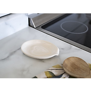 DEMDACO Heart Embossed Glossy Classic White 6 x 5 Stoneware Ceramic Oval Spoon Rest