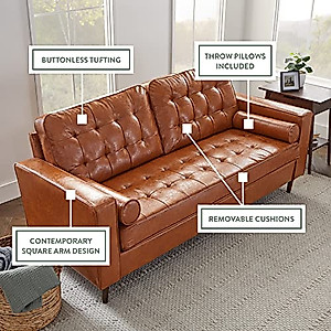 Edenbrook Lynnwood Upholstered Sofa - Couches for Living Room - Camel Faux Leather Couch - Small Couch - Living Room Furniture - Includes Bolster Pillows