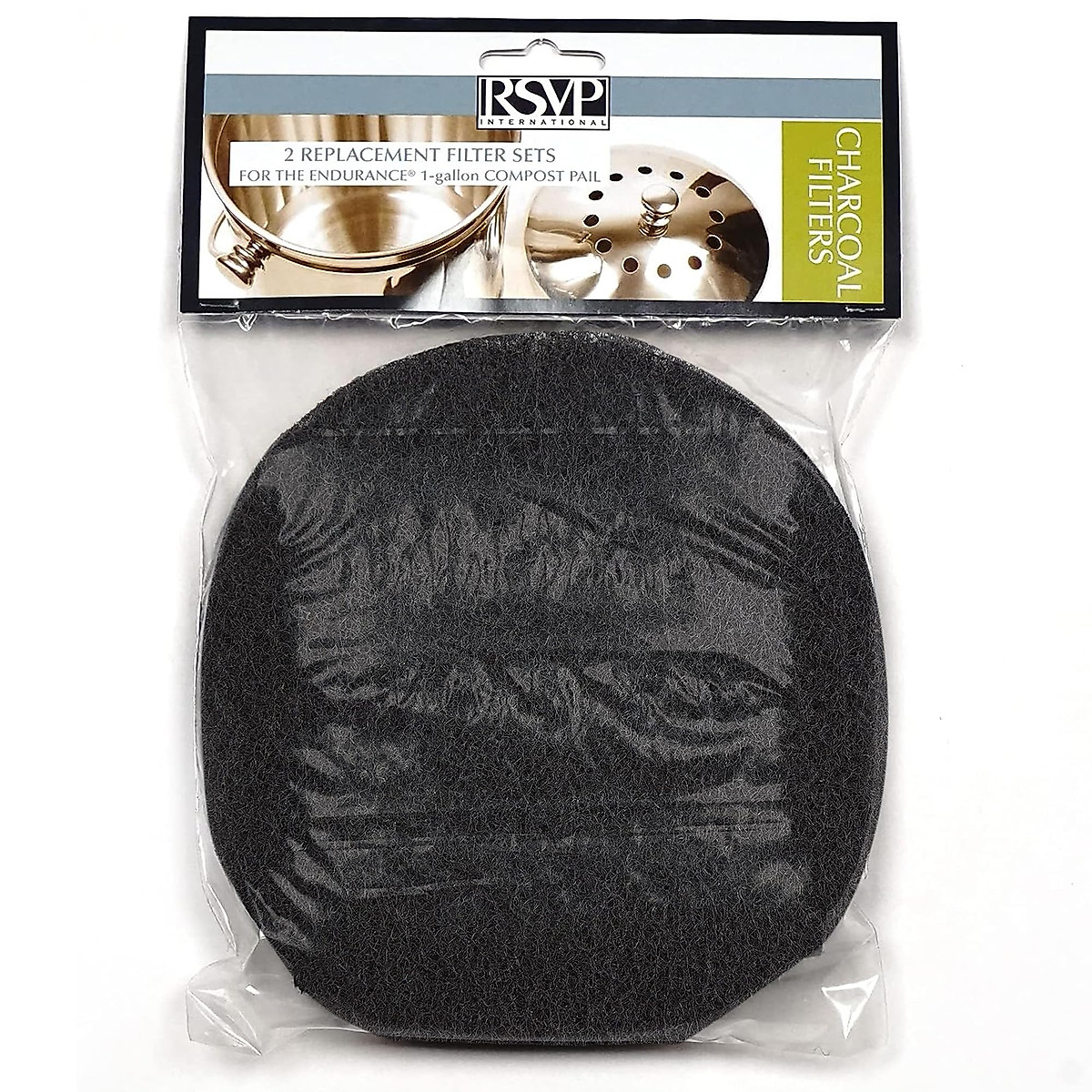 RSVP International Kitchen Collection Compost Pail, Filter Replacement, 2-Piece, 1/2-Gallon, Charcoal