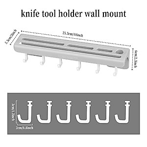 Toplive Knife Storage Rack Block, Wall Mount Fruit Knife Holder with 6 Hooks for Home Kitchen Multi-functional Punch-Free Knife Holder for Knife Spatulas Scraper Scissors