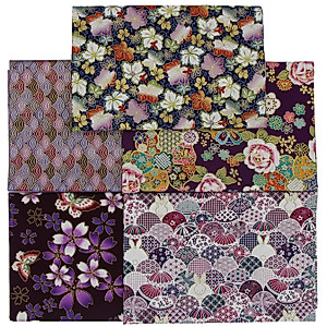 aufodara Crafts Quilting Fabric Cotton Squares Patchwork Bundle, 5PCS 50 x 50 cm Beautiful Bronzing Floral Gold Patterns Japanese Style Fabrics for Sewing Quilt DIY Artcraft Handwork (Purple)