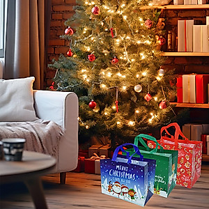 Christmas Gift Bags Tote-Bag with Handles - 12 Pack Reusable Non-Woven Xmas Party Supplies Presents Holiday Santa Claus Merry Christmas Pattern for New Year's Shopping L12.6"xH9.8"xW6.7" (32x25x17cm)