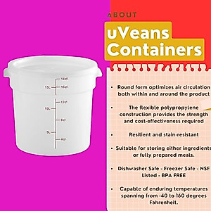uVeans COMBO PACK Round Food Storage Containers With Lids - 18 Quart Food Storage Set - 4 Containers, 4 Lids