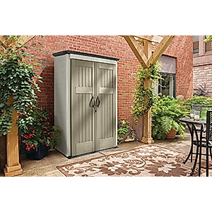 Rubbermaid Outdoor Small Vertical Resin Storage Shed, 5x2 Feet, Brown, Weather Resistant Utility Shed with Lock for Storage for Lawn Accessories/Power Tools/Outdoor Toys/Hose