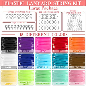 KAMJUNTAR Lanyard String,15 Rolls Gimp String Plastic Lacing Cord Plastic String Lanyard Kit for Friendship Bracelets Jewelry Making DIY Craft Boondoggle Gimp Bracelet Making Kit for Kids Girls