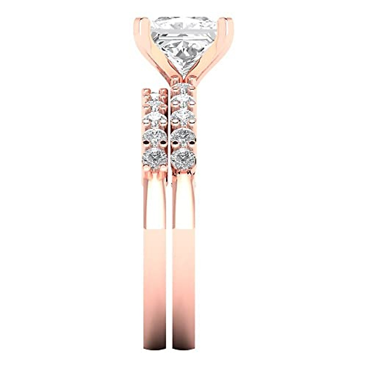 Clara Pucci 2.66 ct Princess Cut Genuine Lab Grown Diamond SI1-SI2 18K Rose Gold Engagement Wedding Bridal Set Ring band Set size 4