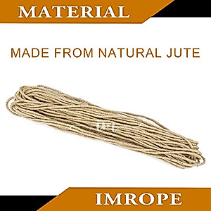 Jute Rope 1/4 Inch 100 ft 6mm Thick Natural Clothesline Garden Twine Rope, 4 Strands Heavy Duty & Strong Decorative String for Crafts, Hanging Plants, Packing & Bundling by IMROPE