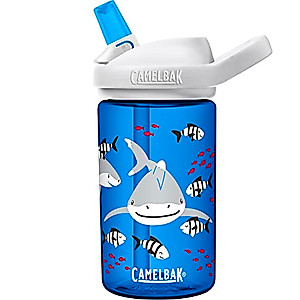 CamelBak Eddy+ 14 oz Kids Water Bottle with Tritan Renew – Straw Top, Leak-Proof When Closed, Friendly Sharks