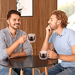 Sunnyray 8 Pack Double Walled Glass Coffee Mugs 10oz Insulated Cappuccino Glasses Mugs with Handle Clear Glass Coffee Cups Bistro Travel Camping for Tea Latte Beverage Shots Glasses Heat Resistant