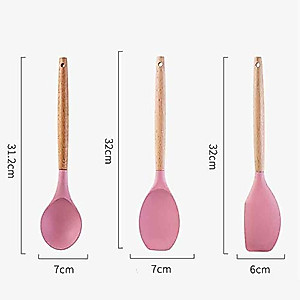 LMMDP Silicone Kitchen Tools Set Cooking Tools Utensils Set Spatula Shovel Soup Spoon with Wooden Handle Special Heat-resistant Design