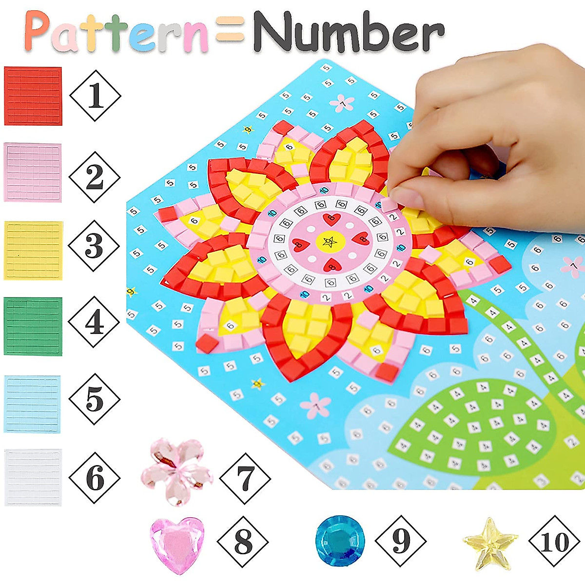 LZHZH Mosaic Sticker Art Sticky DIY Handmade Art Kits for Kids-Sunflower, Butterfly, Sailboat, Woodpecker, Hot air Balloon, Airplane Astronaut, Rocket, Spaceship, Alien, Space Station, Robot (12PCS)