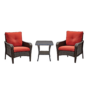 HUMMUH Outdoor Wicker Patio Chairs Set of 2 with Side Table,PE Rattan Bistro Table and Chairs for Yard Backyard Lawn Porch