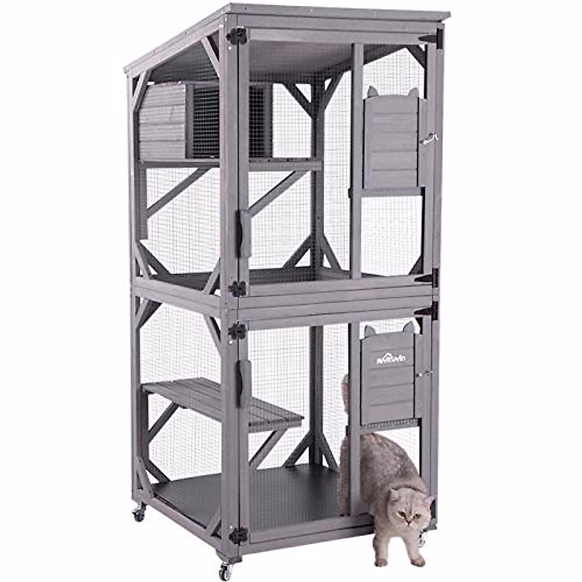 Aivituvin Cat House Outdoor Catio Cat Enclosures on Wheels70.9 Kitty House with Upgraded Resting Box,Waterproof Roof