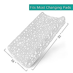 Waterproof Changing Pad Cover 2 Pack, 100% Cotton Change Table Cover Sheets, Ultra Soft, Unisex White Grey Star Print