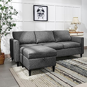 CECER Convertible Sectional Sofa Couch Set 3 Seat L Shaped Sofa Couch with Flexible Storage Ottoman Chaise Modern Modular Sleeper Couches for Living Room Apartment Office - Dark Grey
