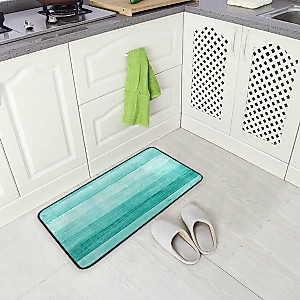 Kitchen Rugs Teal Turquoise Green Wood Non-Slip Kitchen Mats Bath Runner Rug Doormats Area Mat Rugs Carpet for Home Decor 39" X 20"…