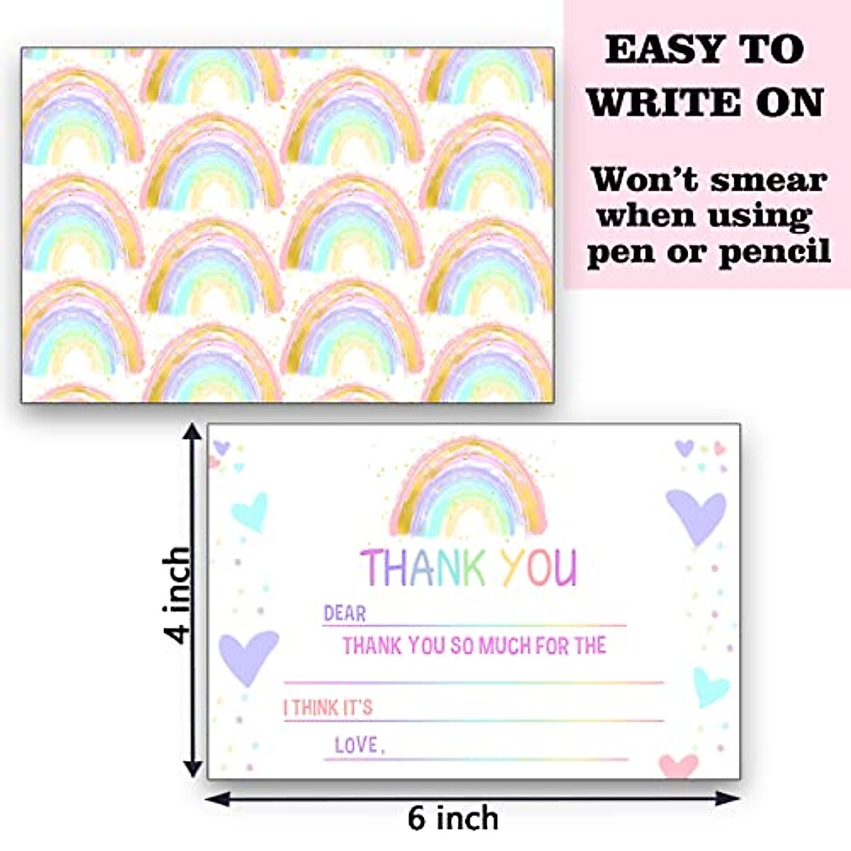 Nopoben Birthday Thank You Cards, Fill in the Blank Thank You Cards for Rainbow Theme Birthday Party Supplies, Decorations, 20 Cards With 20 Envelopes – (SRGXK004)