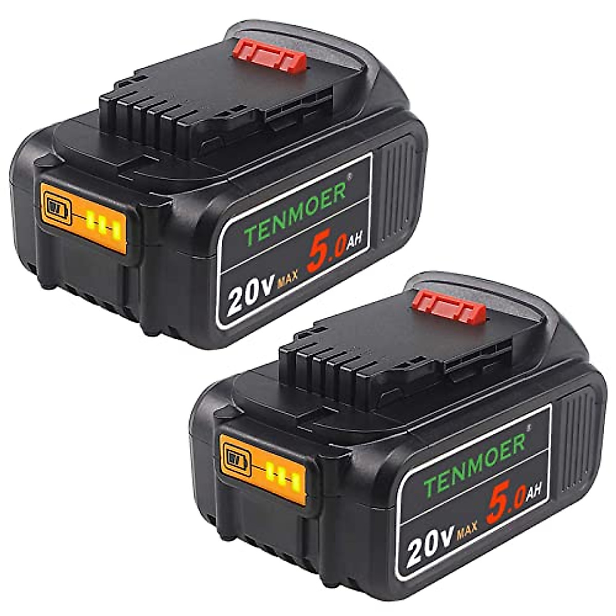 TENMOER 2 Pack 5.0Ah Compatible with Dewalt 20V 5.0Ah Battery Replacement for Dewalt 20V Batteries Power Tools