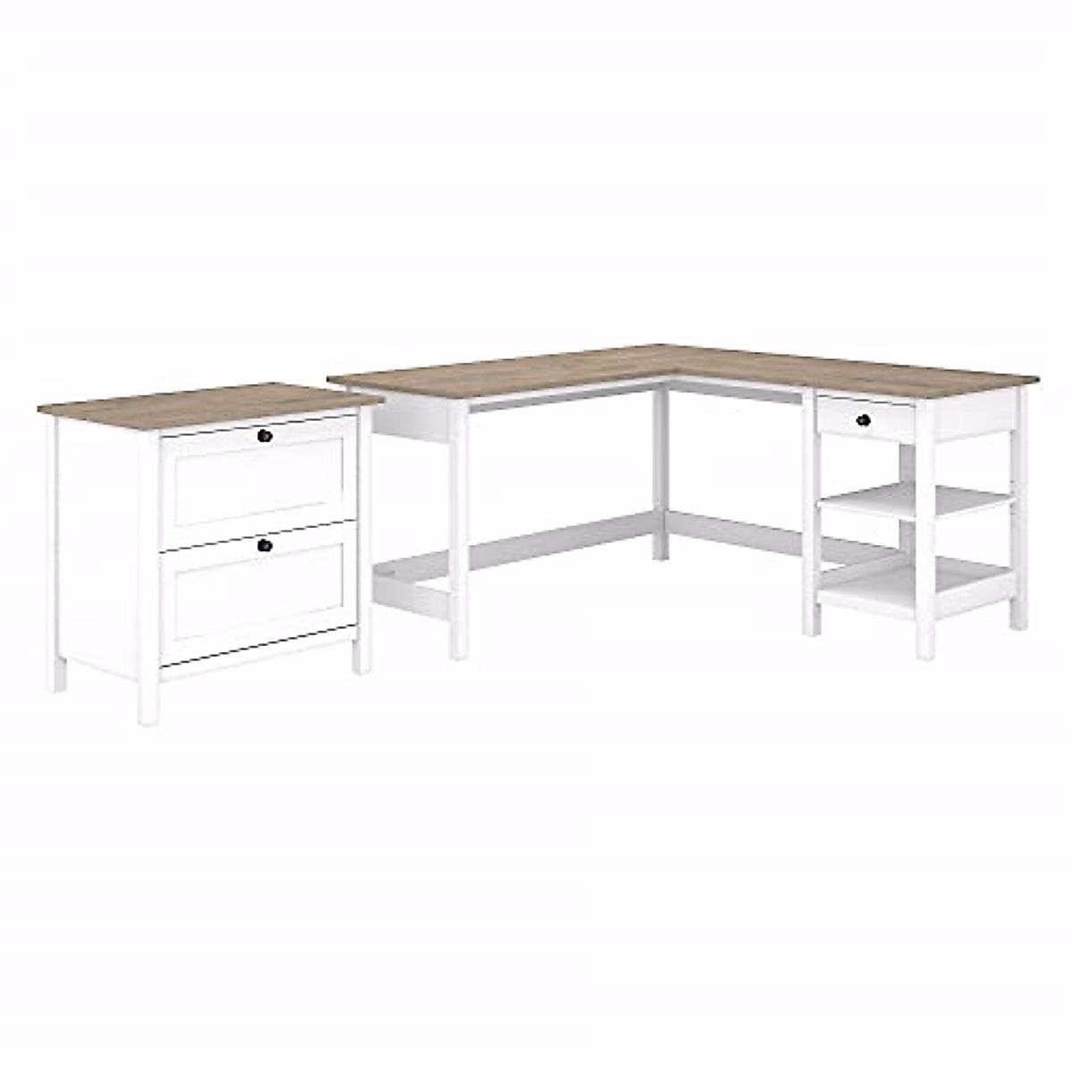 Bush Furniture Mayfield L Shaped Computer Desk with 2 Drawer Lateral File Cabinet, 60W, Pure White and Shiplap Gray