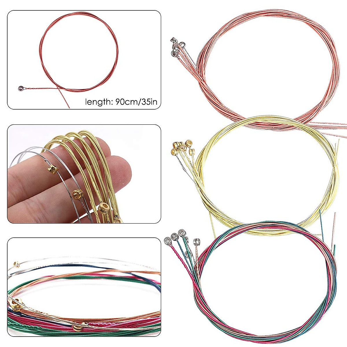 3 Sets Acoustic Guitar Strings Replacement Steel Guitar Strings (Gold, Brass, Multicolor) with 4 Pieces Celluloid Guitar Picks,Guitar String Winder Guitar Kit for Guitar Beginners Performers
