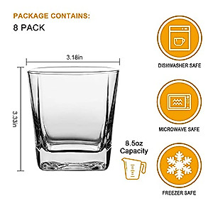 Drinking Glasses Set of 8, Glassware Set Includes 8 Rocks Glasses Heavy Base Glass Cups for Water, Juice, Beer, Wine, and Cocktails