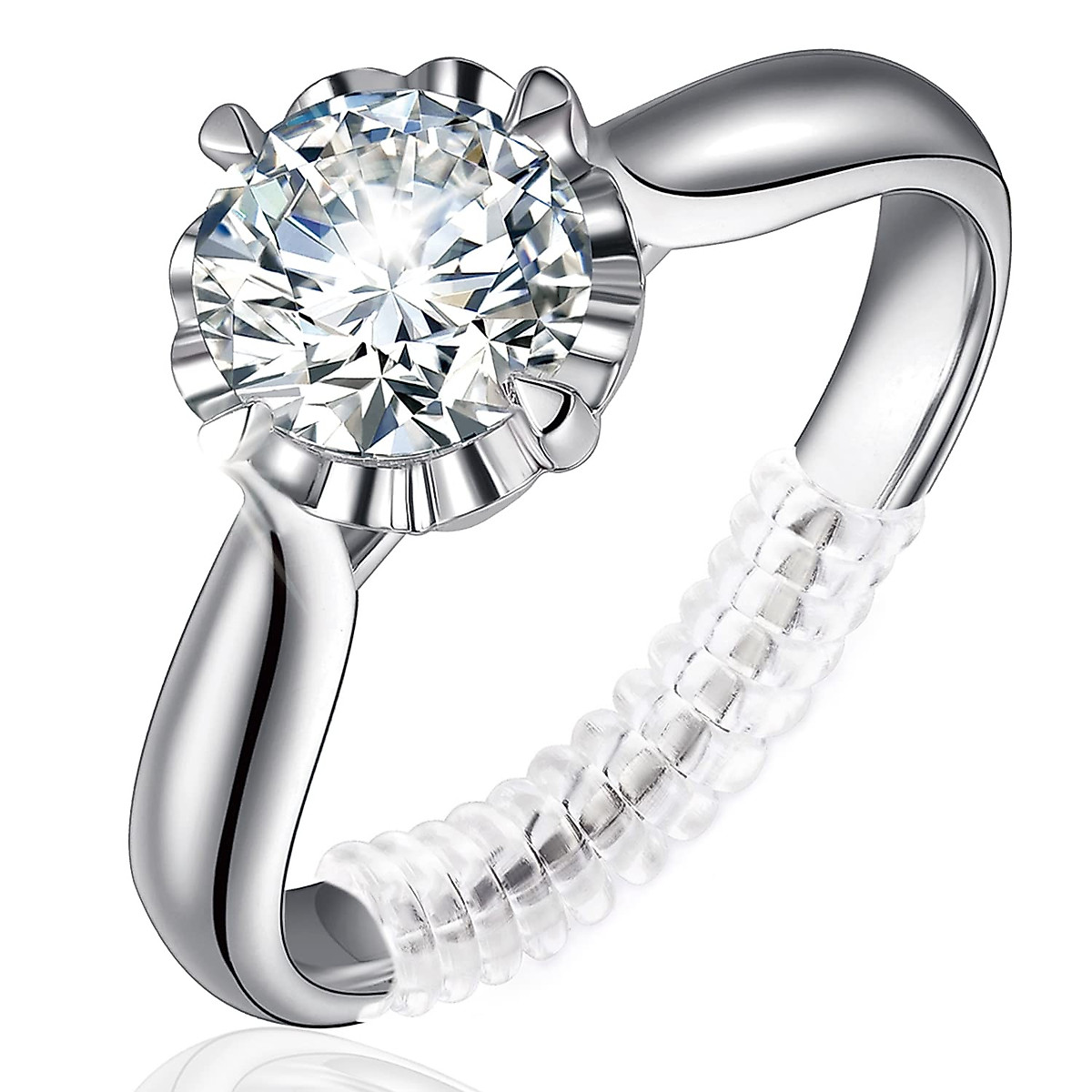 Ring Size Adjuster for Loose Rings, 12 Pack 4 Sizes Any Sizer, Invisible Guards Women and Men, Resizer, Spiral Silicone Tightener Set with Polishing Cloth by Ottemax