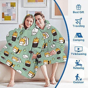 Sleepwish Sushi Shiba Fashion Hoodies & Sweatshirts Cute Kawaii Dog Kids Wearable Blanket Pet Animal Hooded Blanket Sweatshirt for Girls Boys Women (Adults 63" x 39")