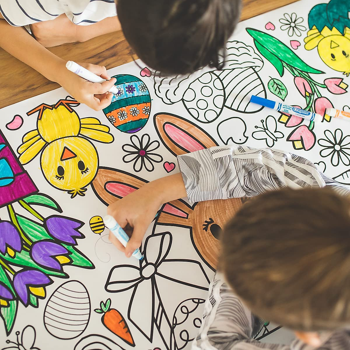Tiny Expressions Easter Coloring Tablecloth for Kids - Rolled, No Creases 30" x 72" Giant Coloring Poster to Color On - Kids Easter Activities