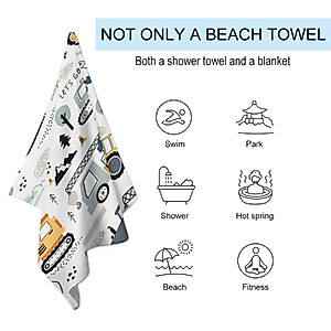 Brebasf Construction Truck Oversized Lightweight,Extra Large Soft Beach Towels Boys Kids Hand Painting Cartoon Excavator Sauna Beach Gym 51W x31L