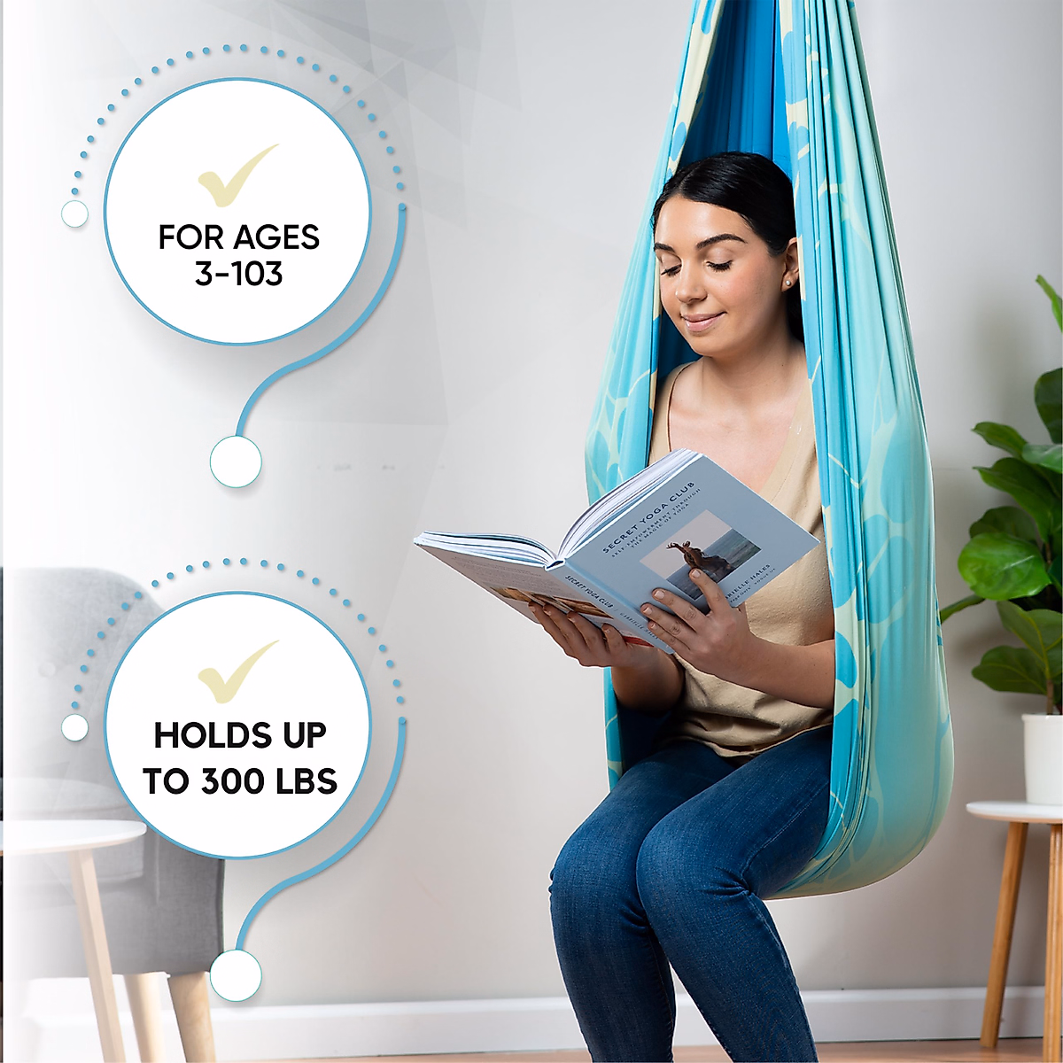 Indoor Sensory Swing for Kids or Outdoor – Holds 300lbs, Double-Layer, & 360° Swivel, Calming Compression Therapy Swing Hammock for Kids & Adults with All Hardware – Sensory-Motor Toys & Gifts