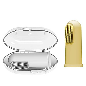 Dr. Brown's Silicone Finger Toothbrush for Baby with Travel-Storage Case, 3m+, Gray and Yellow, 2-Pack