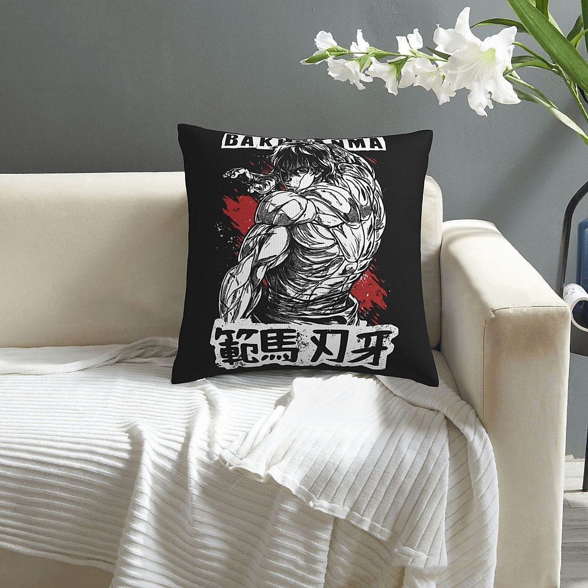 Flokoo Anime Baki The Grappler Baki Hanma Throw Pillow Cases Dorm Decor for Bedroom Living Room 18x18 Inch