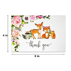 All Ewired Up 25 Girl Woodlands Floral Greenery Baby Shower Invitations (Large Size 5X7 inches) and 50 Pack Watercolor Girl Woodland Greenery Thank You Cards