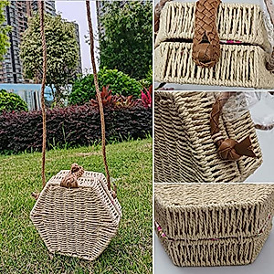 NIBD Handwoven Square Straw Rattan Bag Retro Straw Portable Small Box Woven Womens Cross Body Bag Shoulder Messenger Satchel