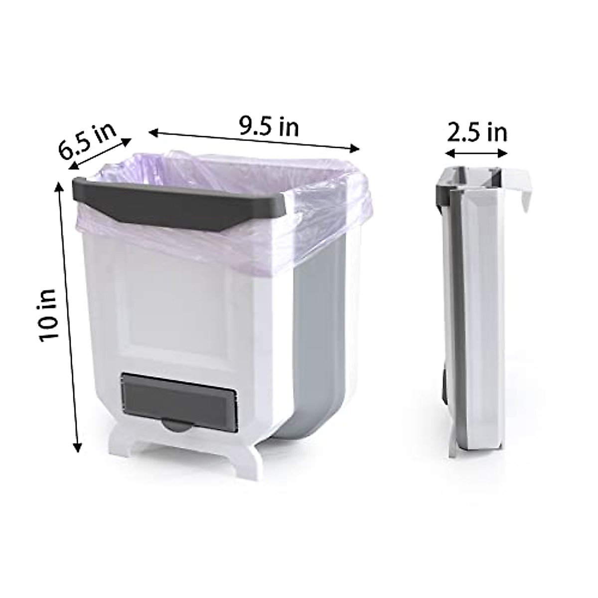 WDPUCHU Hanging Kitchen Trash Can, Foldable Waste Bin for Kitchen, Collapsible Hang Small Plastic Garbage Can 2.4 Gallon for Cabinet/Car/Bedroom/Bathroom (White)