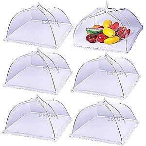 (6 Pack) ESFUN Food Net Covers for Outside, 17"x 17" Large Outdoor Food Cover Mesh Screen Tents Umbrella Fly Food Covers for Picnics, Parties, BBQ, Camping, Reusable and Collapsible