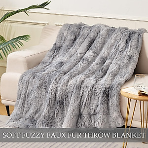 Exclusivo Mezcla Fuzzy Faux Fur Throw Blanket, Reversible Shaggy Sherpa Fleece Blankets,Fluffy Plush Warm Throws for Couch, Bed, 50x60 inches, Dark Grey