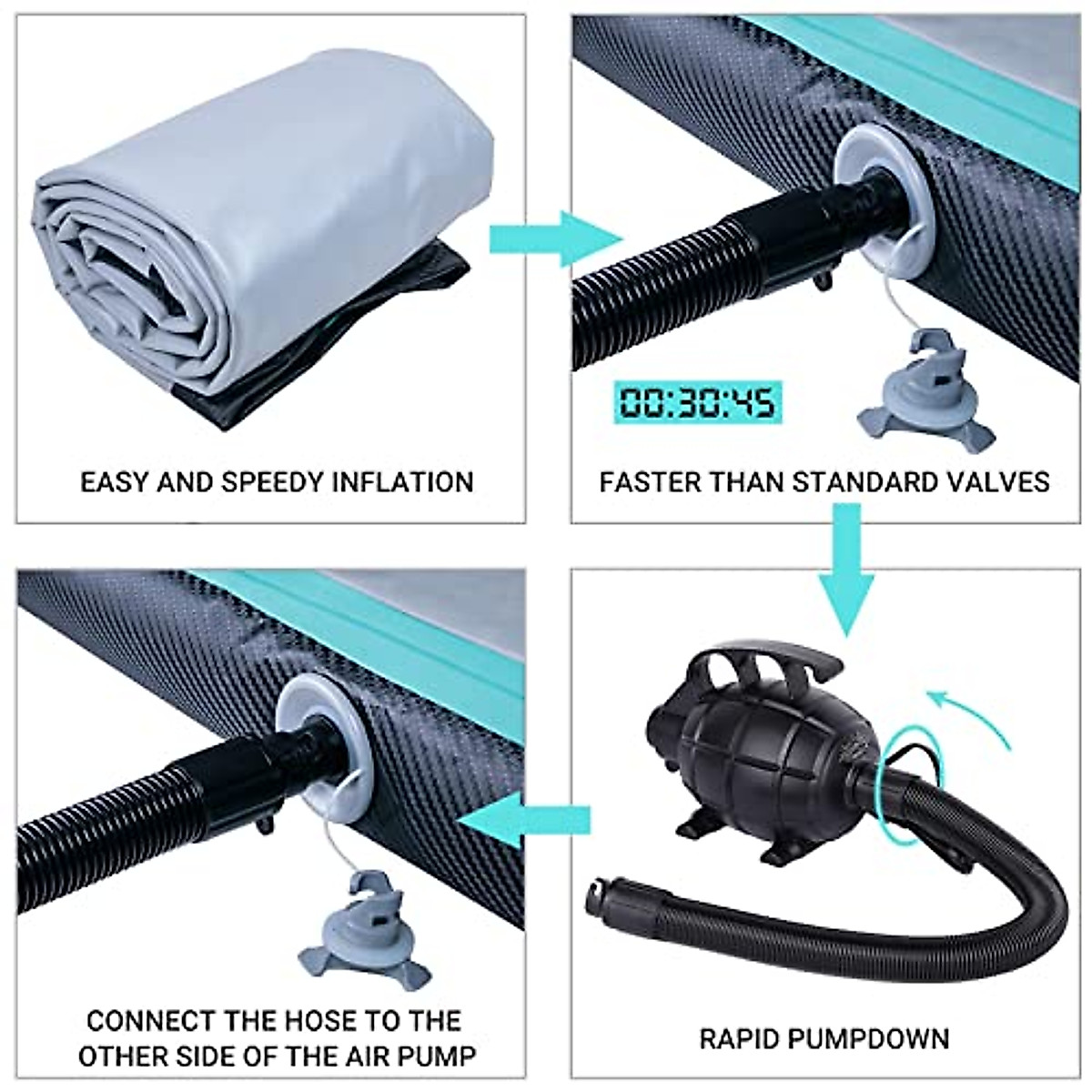 BEYOND MARINA Air Gymnastics Tumble Track 4/8 inches Thickness Inflatable Tumbling 10ft/13ft/16ft/20ft Air Mats for Home Use Training/Cheerleading/Yoga with Electric Pump, 13'x3.3'x4'', Carbon-mint