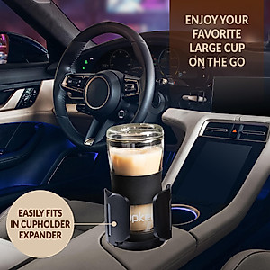 Tupkee 20 oz Double Wall Glass Tumbler With Lid – All Glass Reusable Insulated Hand Blown Glass Travel Mug - For Coffee, Tea, Boba, Iced Coffee, and Smoothie Cup To Go – Black