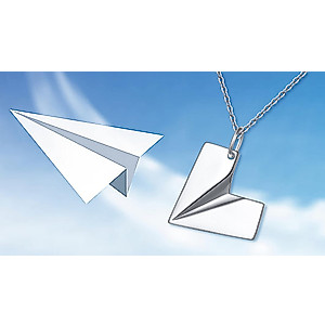 DAOCHONG 925 Sterling Silver Paper Airplane Paper Plane Heart Pendant Necklace for Women Teen Men Gift Jewelry