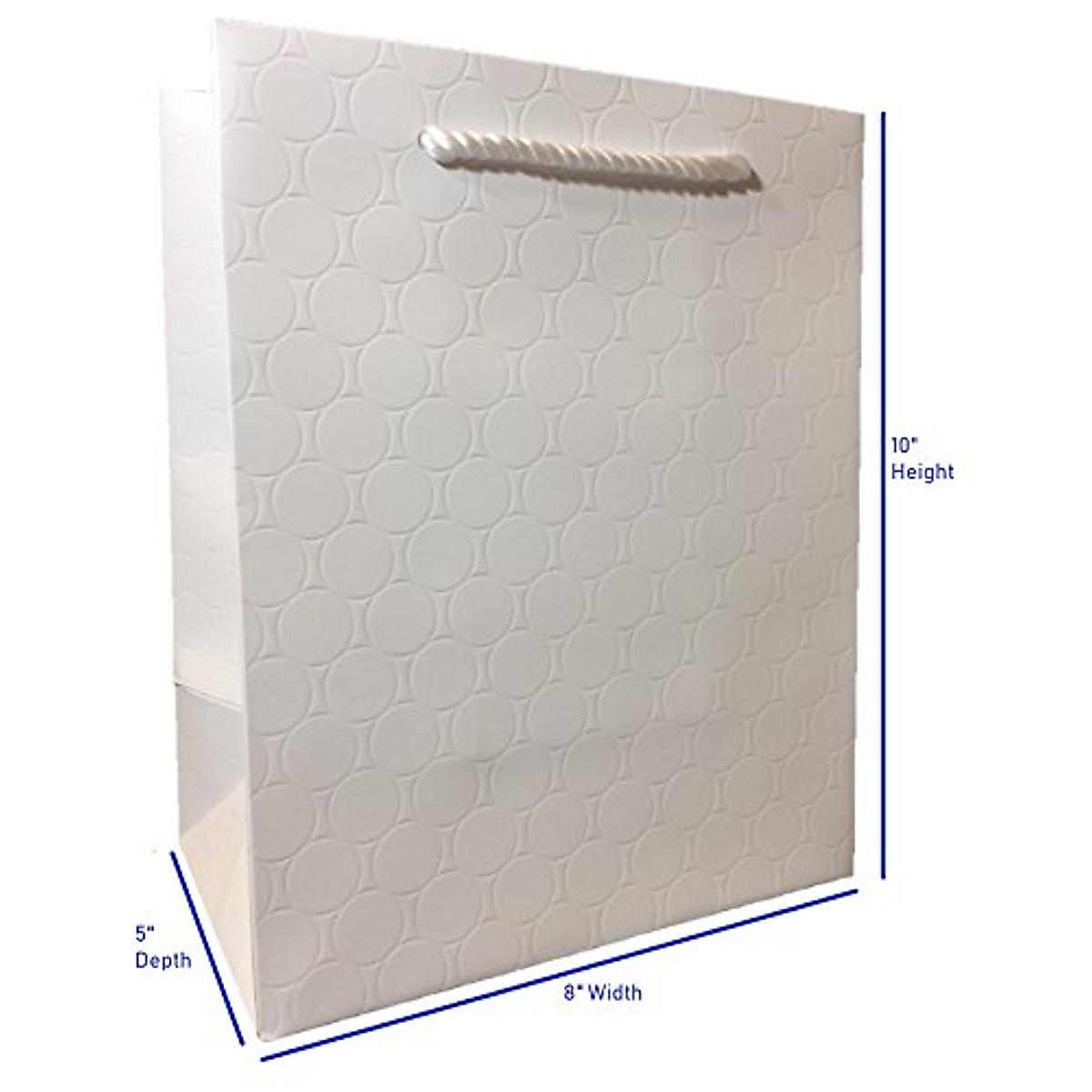 MODEENI White Gift Bags with Handles Medium Size 8x10 Wedding Bags with Silver Handles 12 Bags Pure White Paper Shopping Bags 8x5x10