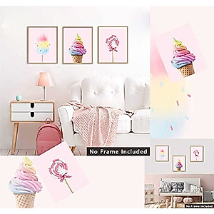 Barri Design Candy Poster Rainbow Ice Cream Cotton Candy Wall Art Decor Girls Bedroom Wall Decor Modern Art Pink Poster Kids Room Decor(UNFRAMED)