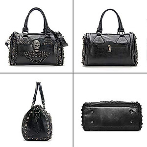 Women Skull Fashion Rivet Handbag Purse Gothic Punk Tote with Shoulder Strap Satchel Crossbody Bag Large Capacity Black (Skull-Studded)