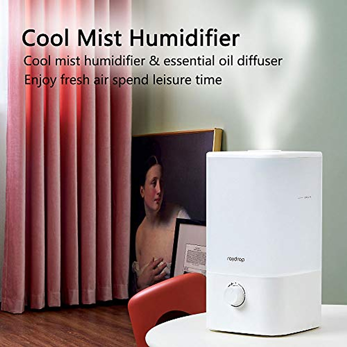 raydrop Cool Mist Humidifier, 2.5L Essential Oil Diffuser for Bedroom Nursery,Home and Office, Adjustable Mist,Auto Shut-Off, Easy to Clean,Dial Knob