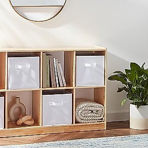 Amazon Basics Collapsible Fabric Storage Cube Organizer with Handles, 10.5 x 10.5 x 11 Inch, White - Pack of 6